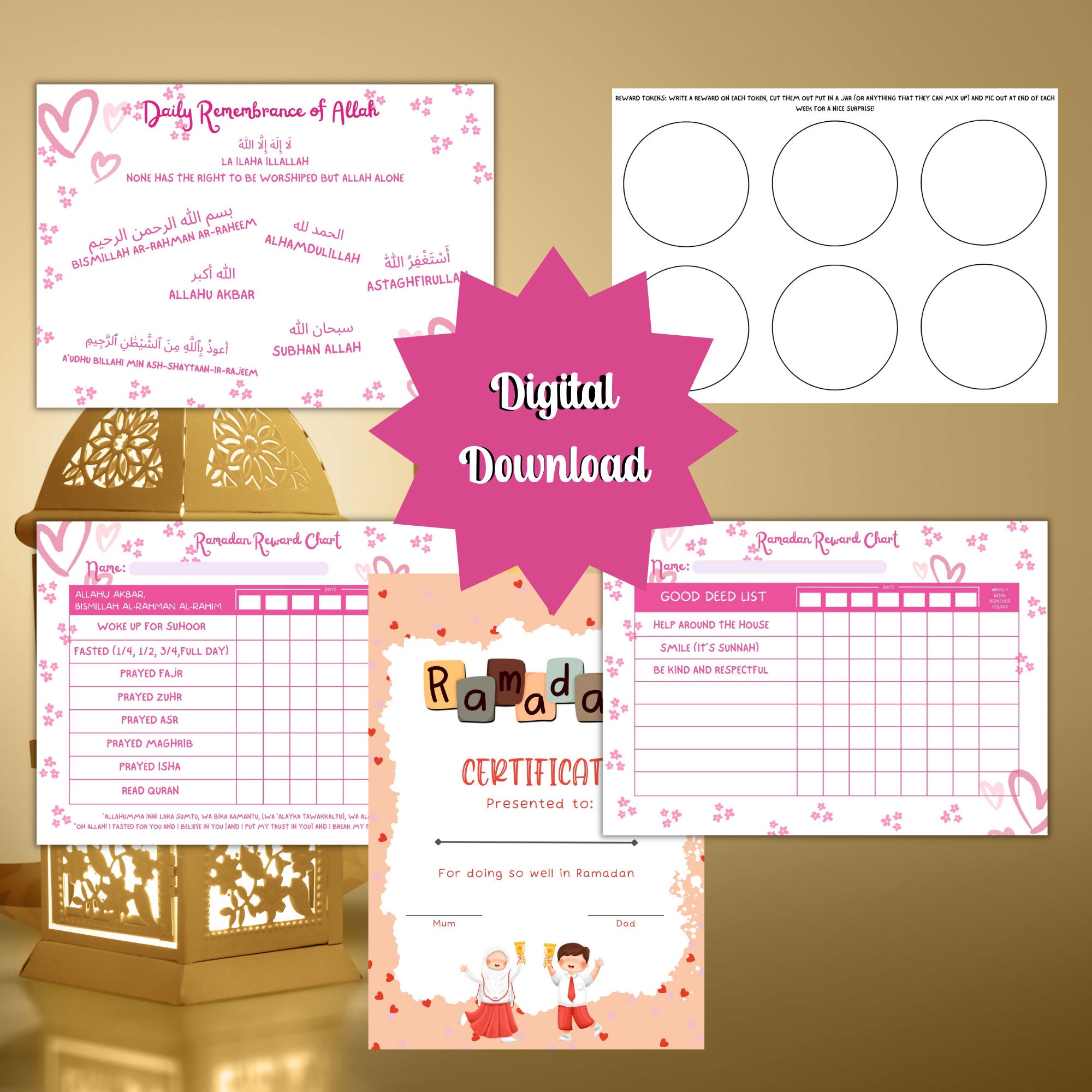 Islamic Good Deeds Chart, Ramadan, Reward Sheet Bundle, Muslim Girl ...