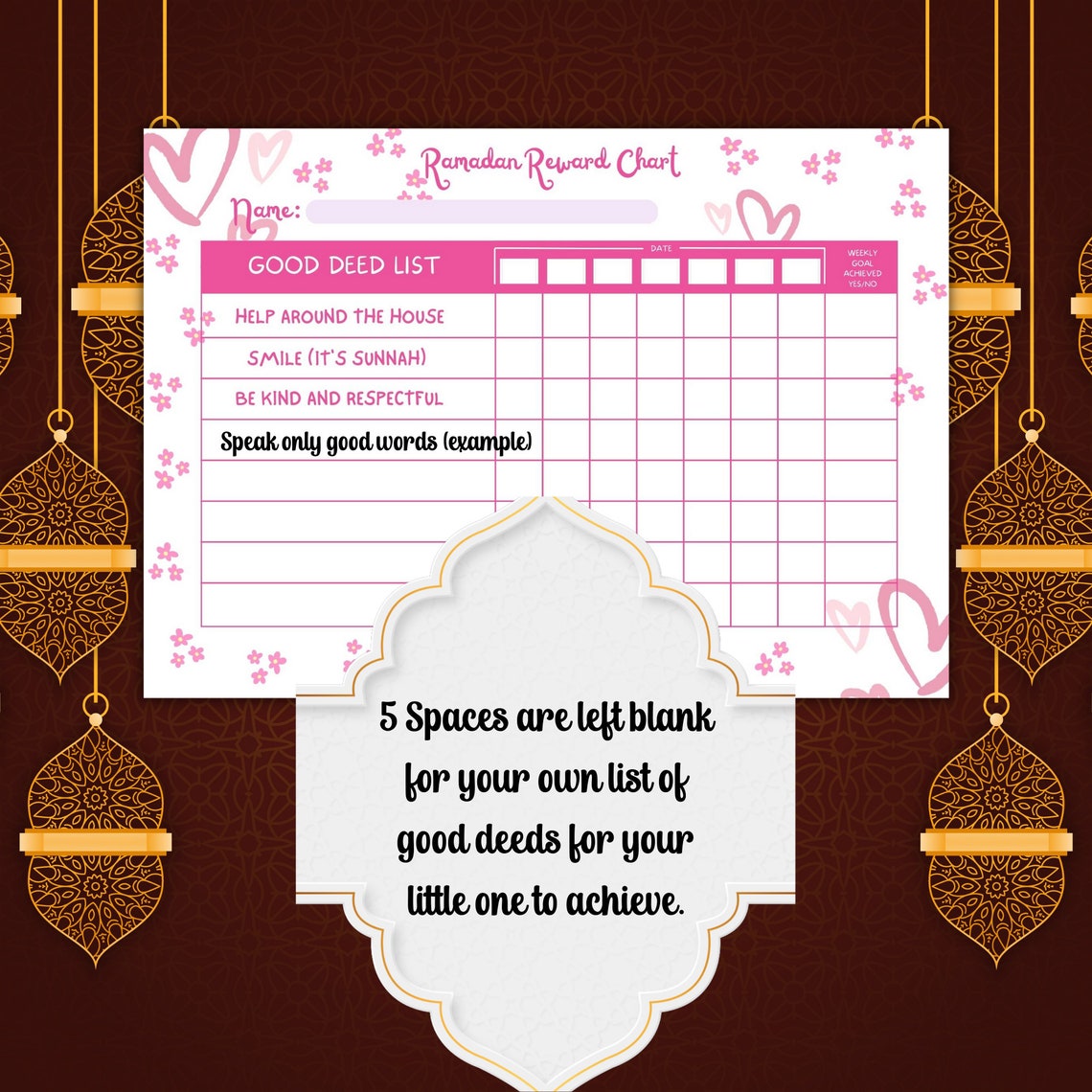 Islamic Good Deeds Chart, Ramadan, Reward Sheet Bundle, Muslim Girl ...