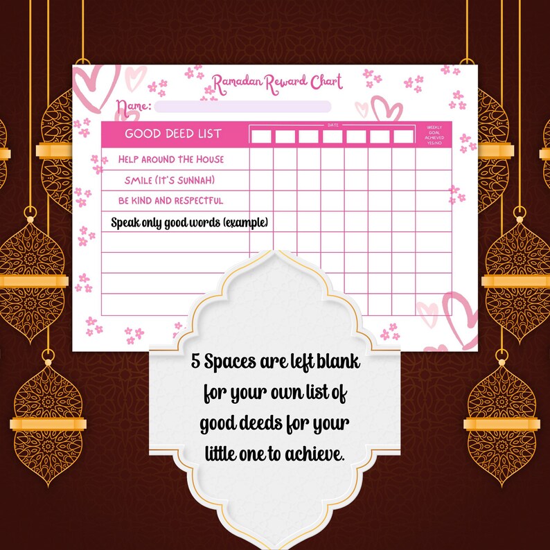 Islamic Good Deeds Chart, Ramadan, Reward Sheet Bundle, Muslim Girl ...
