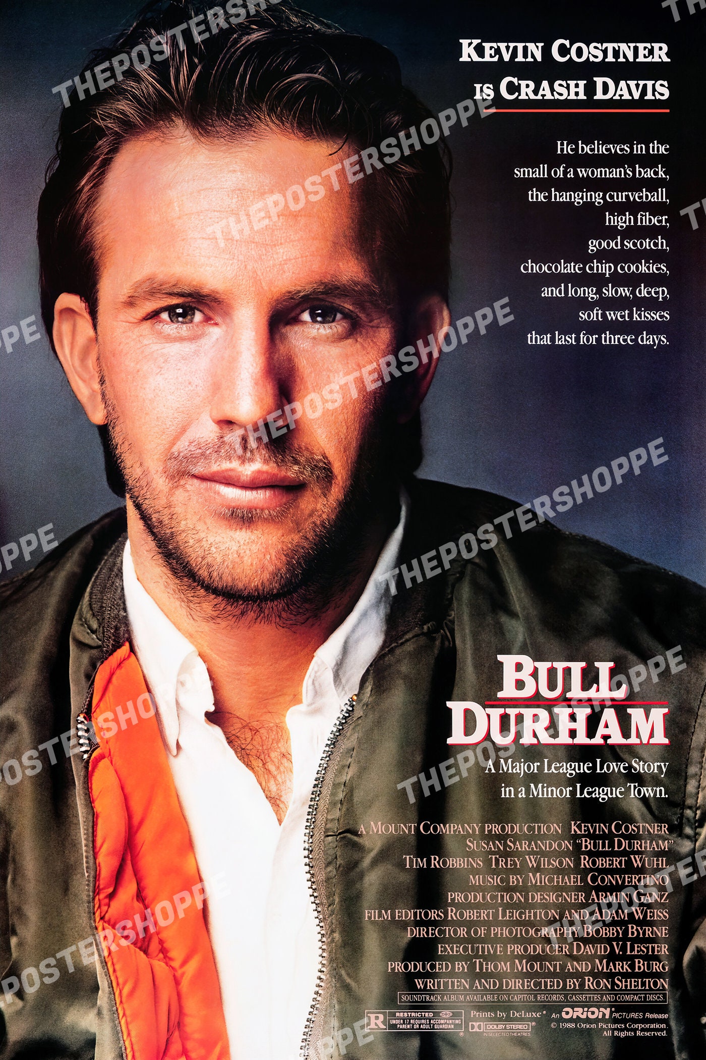 Bull Durham (1988) Movie Film POSTER (Kevin Costner, Susan Sarandon ...