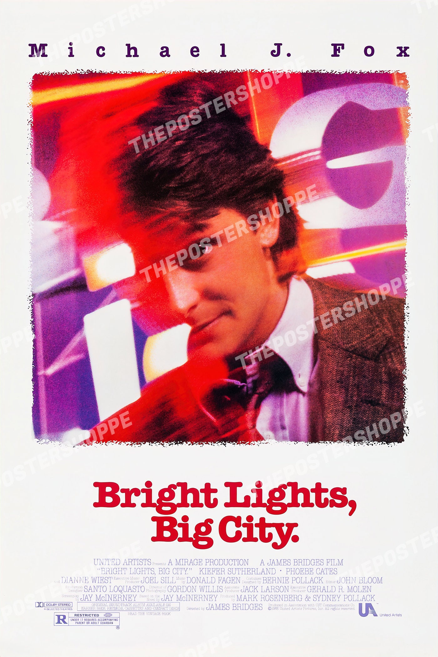 Bright Lights, Big City (1988) Movie Film POSTER (Michael J. Fox, Kiefer Sutherland) Designed ...