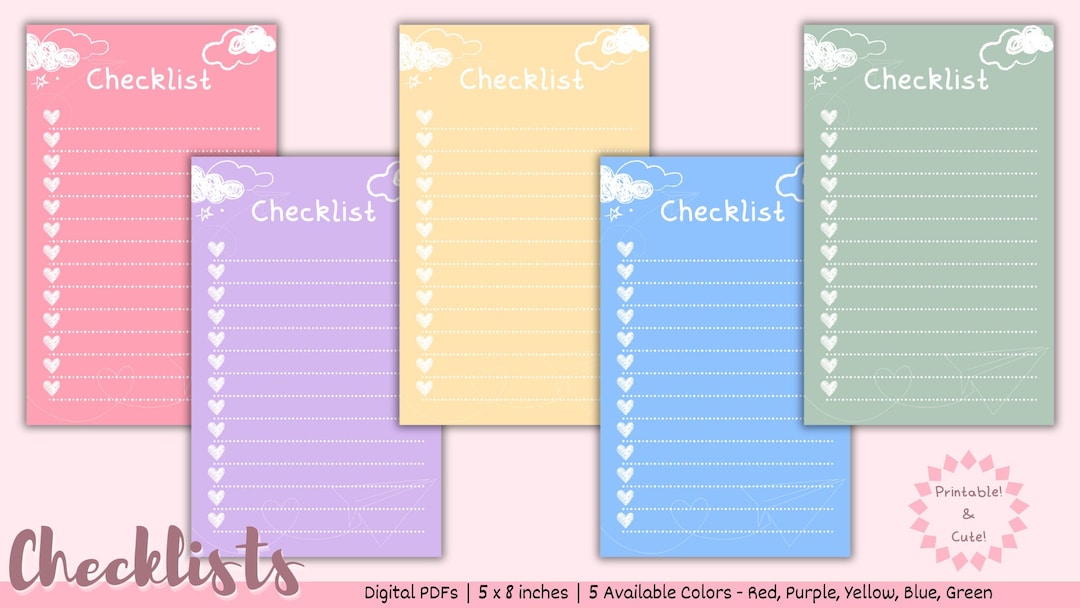 Checklists Cloudy Theme Cute Digital Printable PDF - Etsy