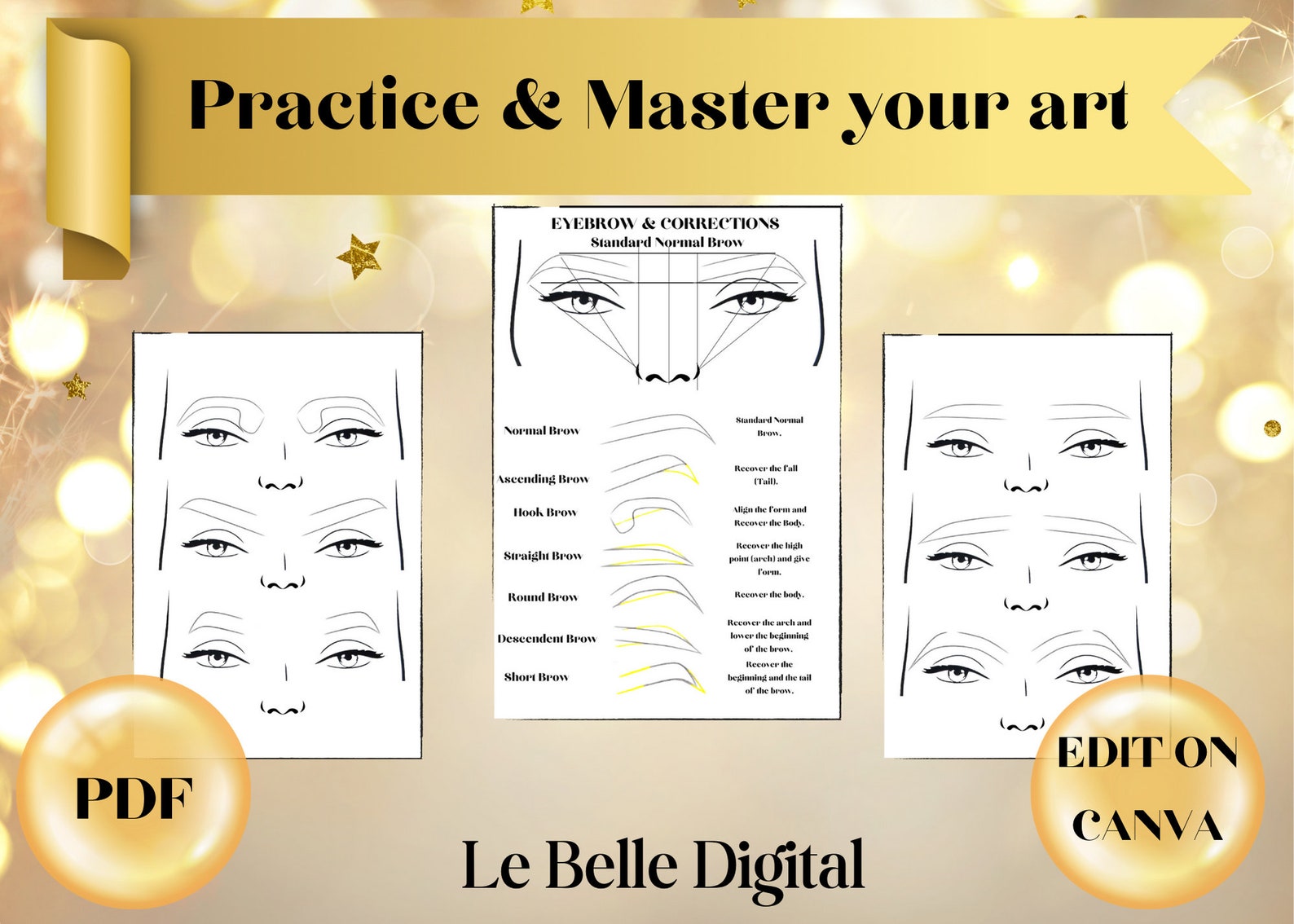 Editable Eyebrow Practice, Brow Templates, Brow Mapping Practice Sheet ...