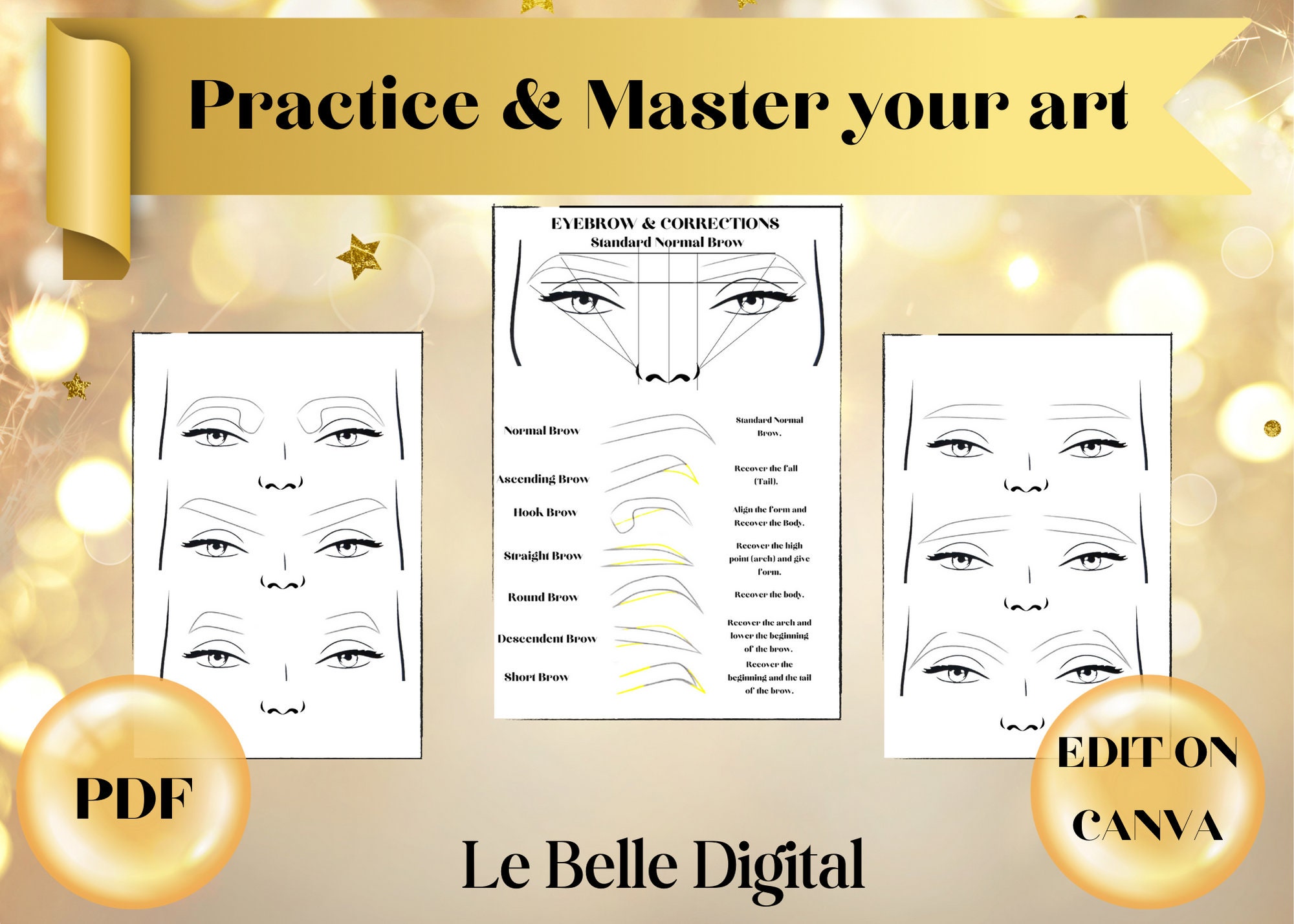 Editable Eyebrow Practice, Brow Templates, Brow Mapping Practice Sheet ...