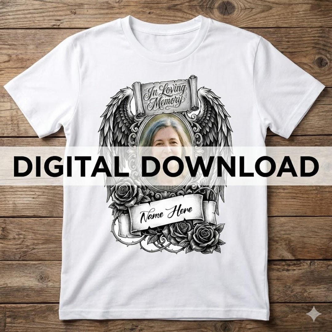 In Loving Memory PNG Angel Wings Memorial Frame RIP Sublimation Design ...