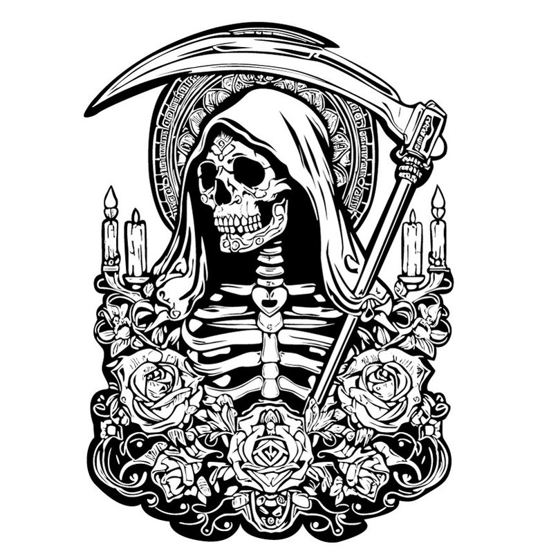 Holy death SVG, imagen de la santa muerte, vector blanco y negro, fan ...