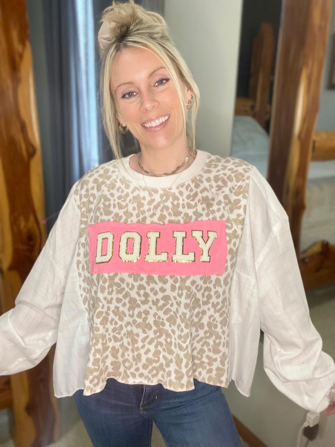 Dolly Parton Reworked Pieced Crew Neck Sweatshirt Flannel - Etsy