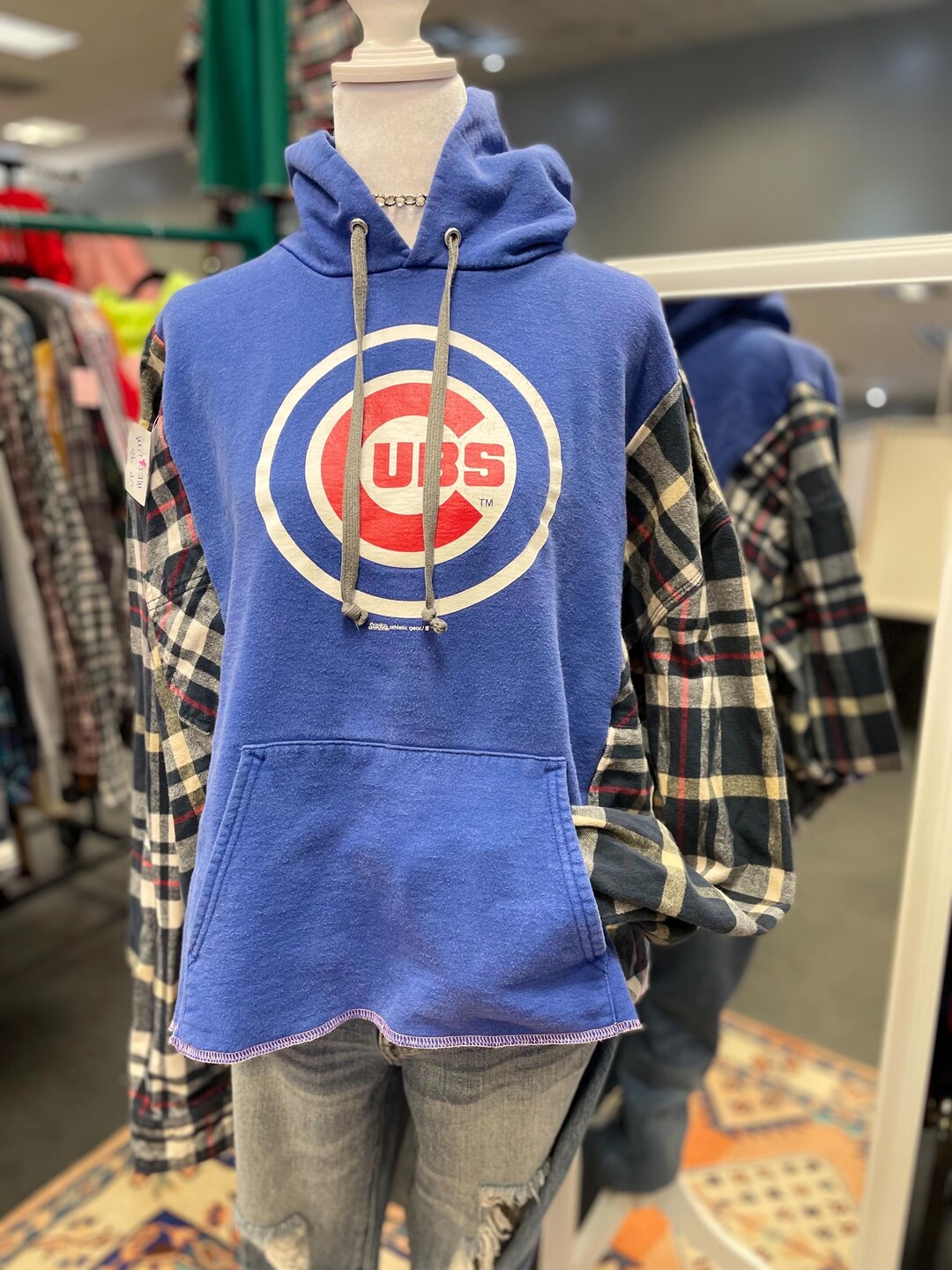 Chicago Cubs Upcycled Reworked Shacket Flannel Hoodie - Etsy