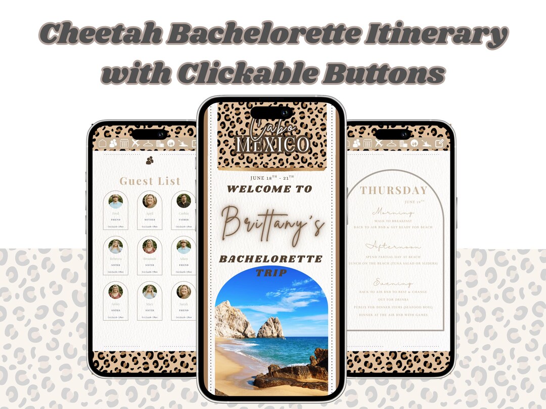 Editable Cheetah Bachelorette Template | Girls Trip Itinerary | Canva ...
