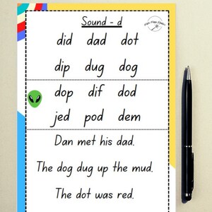Phonics 'd' Sound READ SHEET Traceable Early Reading/phonics Practice ...