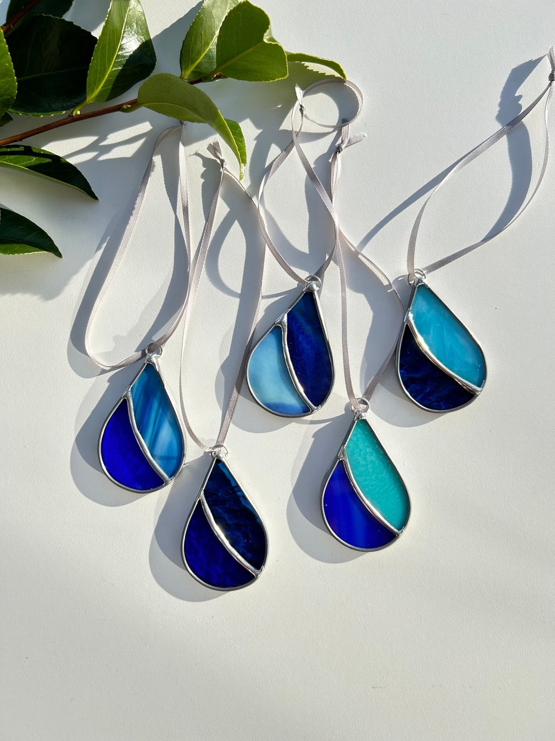 Stained Glass Raindrop Ornament Charm, Window Hanging, Wall Hanging ...