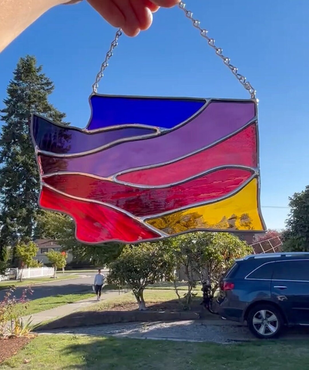 Stained Glass Modern Sunset Panel, Washington State, Colorful Window ...