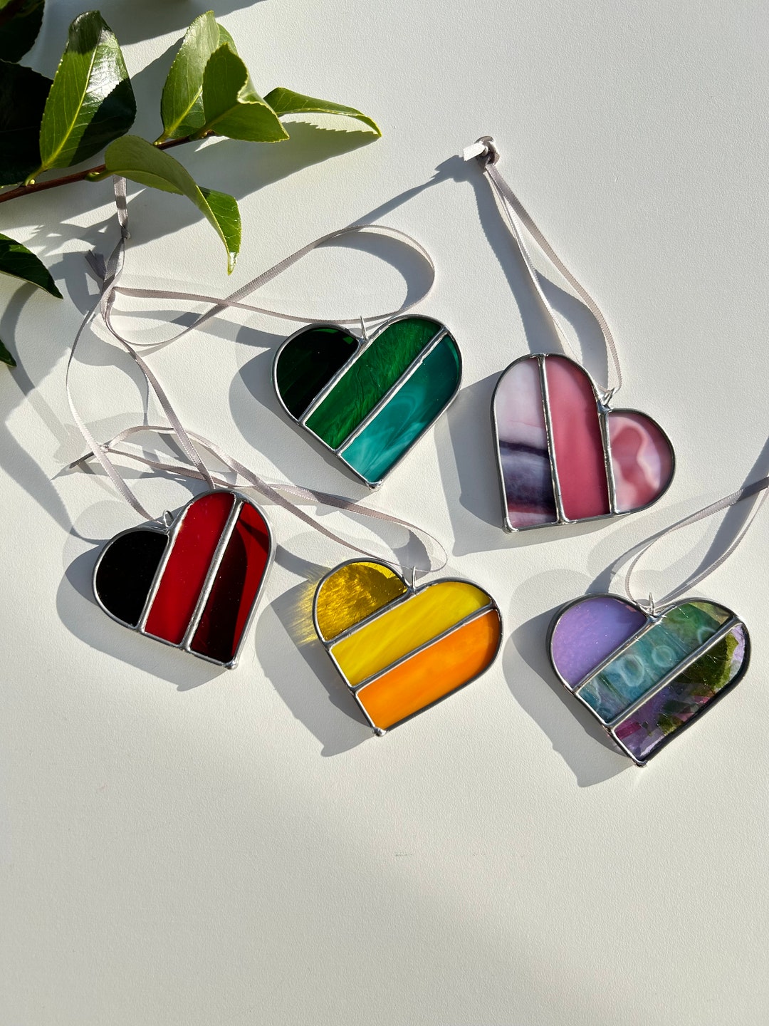 Stained Glass Heart Ornament: Colorful Window Charm, Valentine's Gift ...