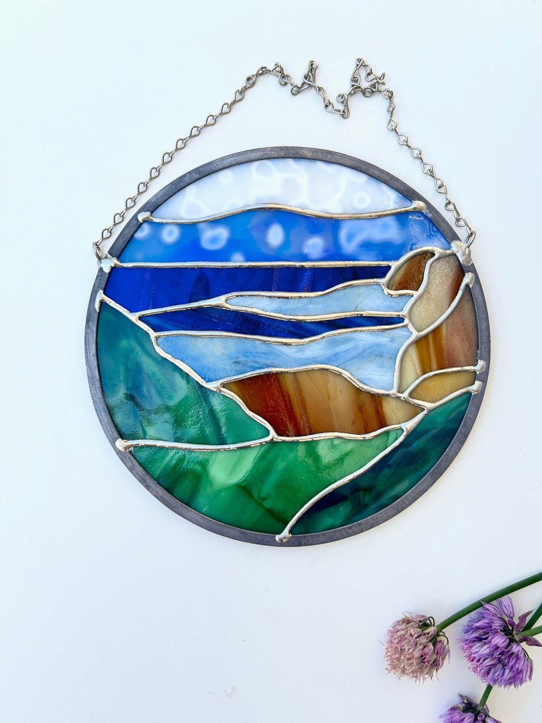 Stained Glass Ocean Beach Panel, Beach Window Hanging, Wall Hanging ...