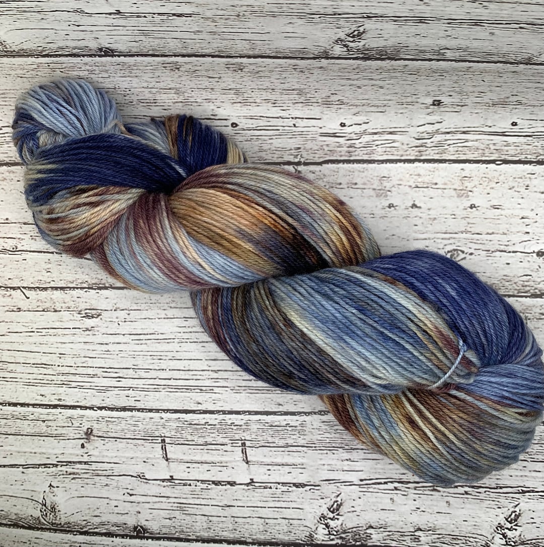 Alaska Hand Dyed Fingering Sock Yarn, Blue, Brown, Superwash Merino ...