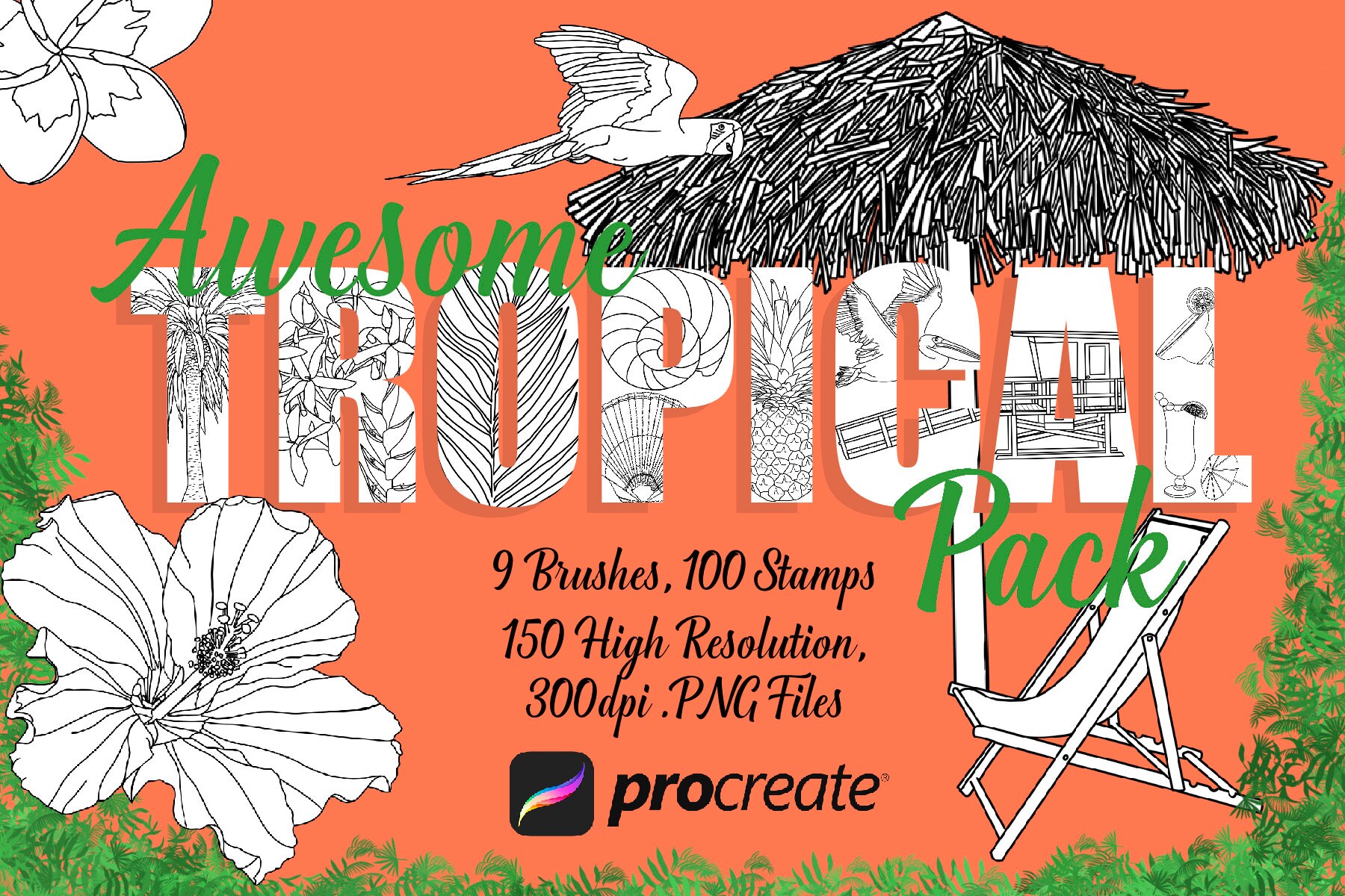 Awesome Tropical Pack Procreate Brushes and Stamps Digital Download - Etsy