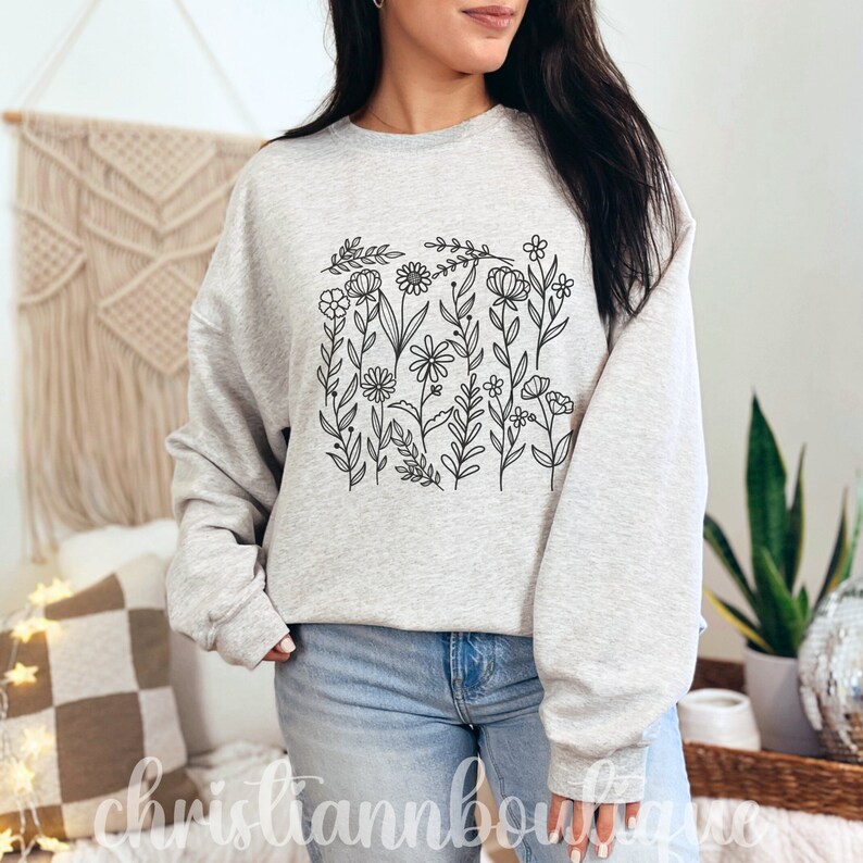 Cottage Core Flowers Sweatshirt Wildflower Crewneck Botanical Floral ...