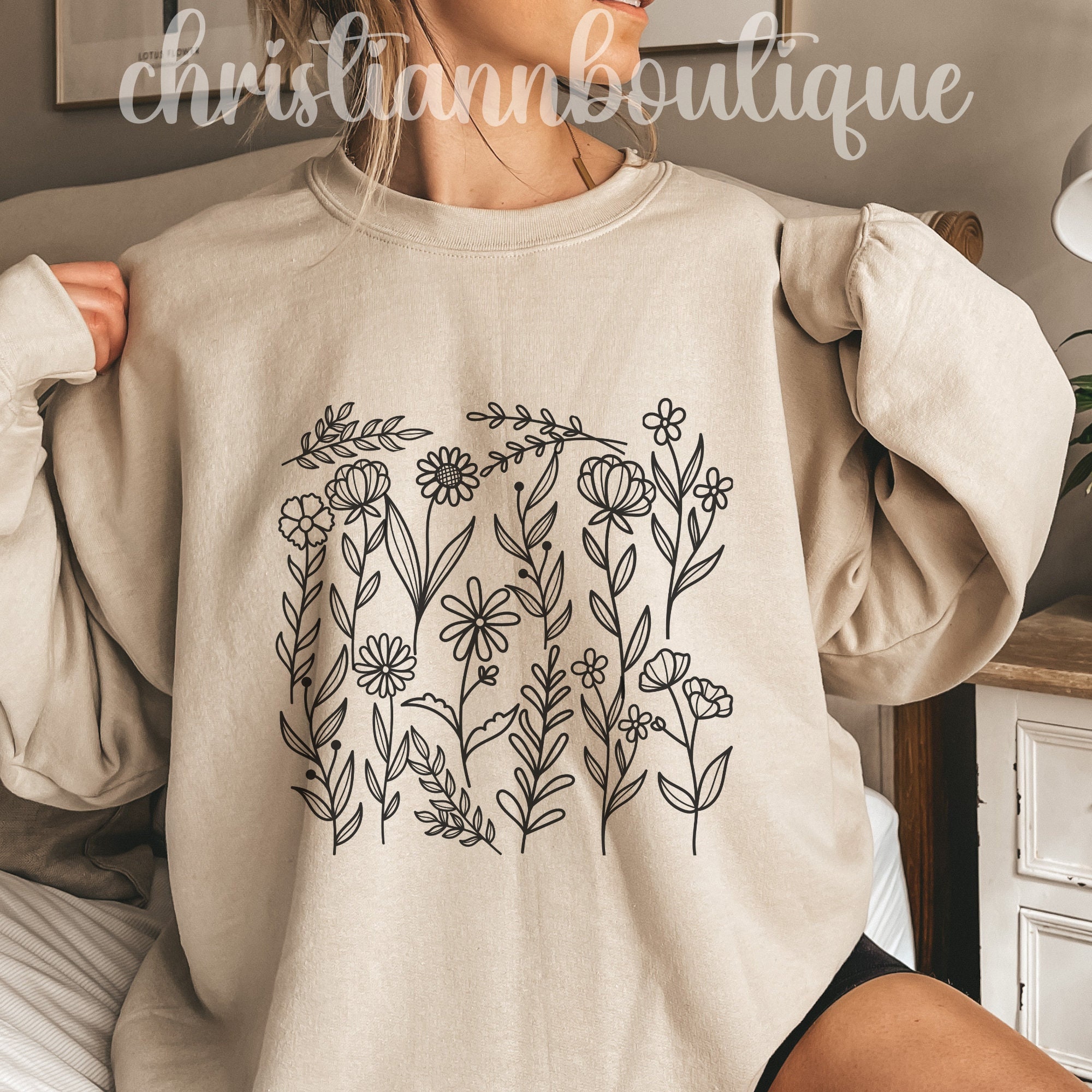 Cottage Core Flowers Sweatshirt Wildflower Crewneck Botanical Floral ...