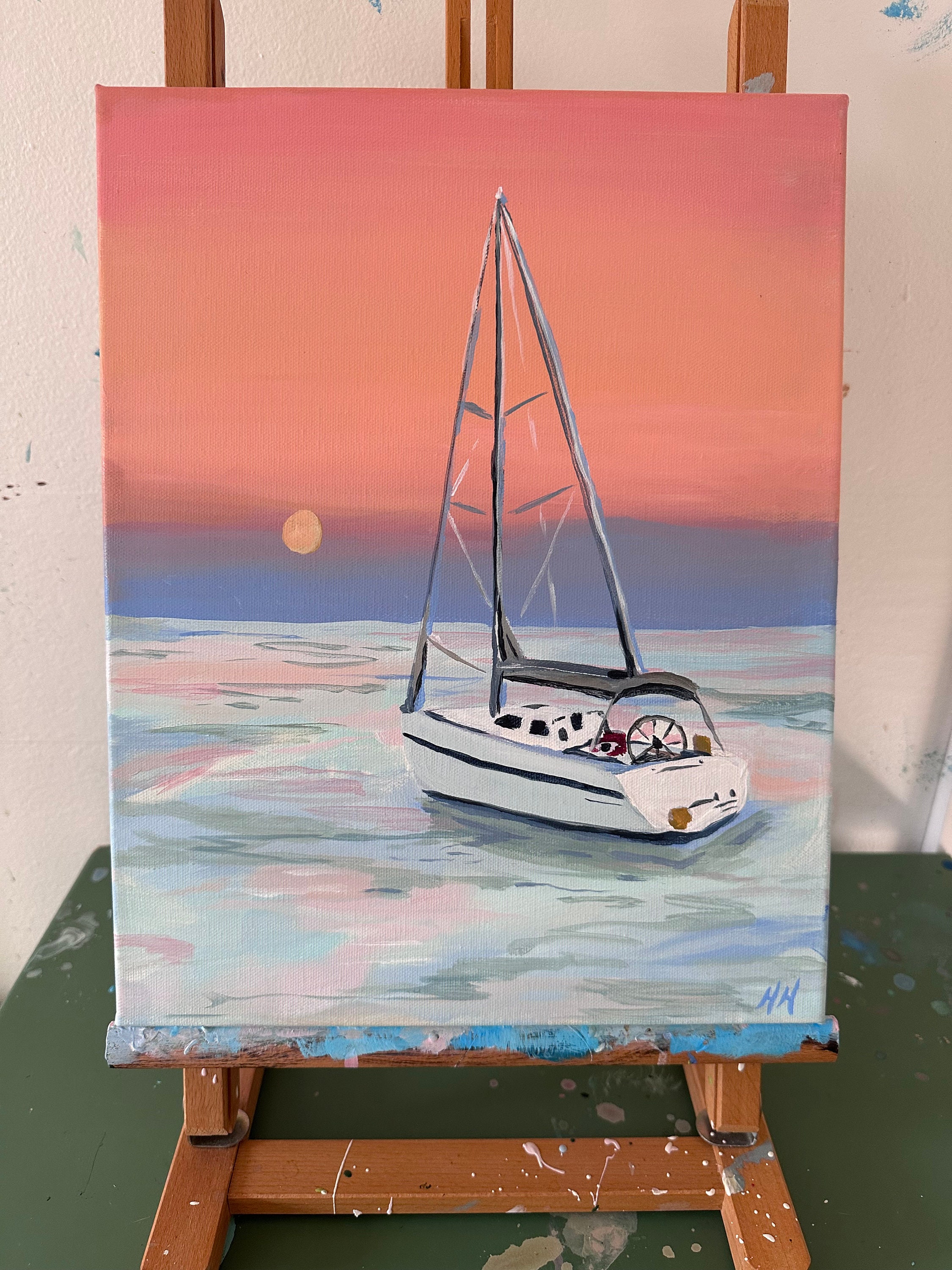 Sunset Sailboat Painting on Canvas Coastal Art for Beach - Etsy