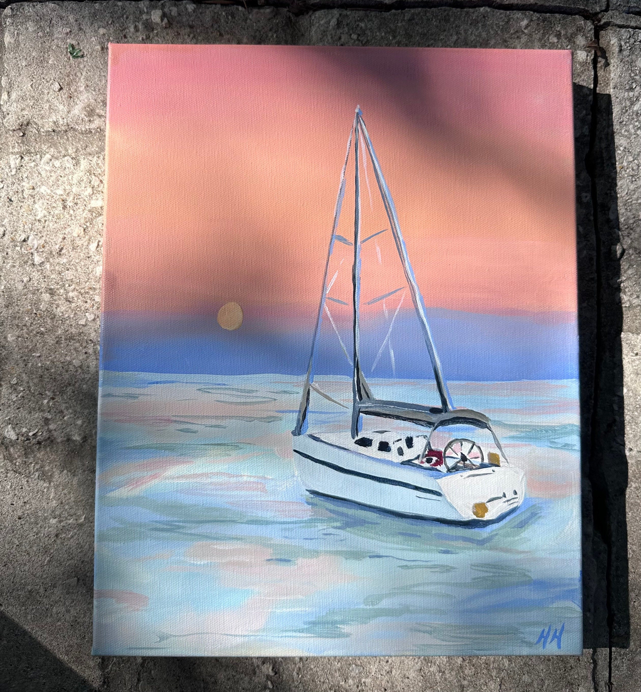 Sunset Sailboat Painting on Canvas Coastal Art for Beach - Etsy
