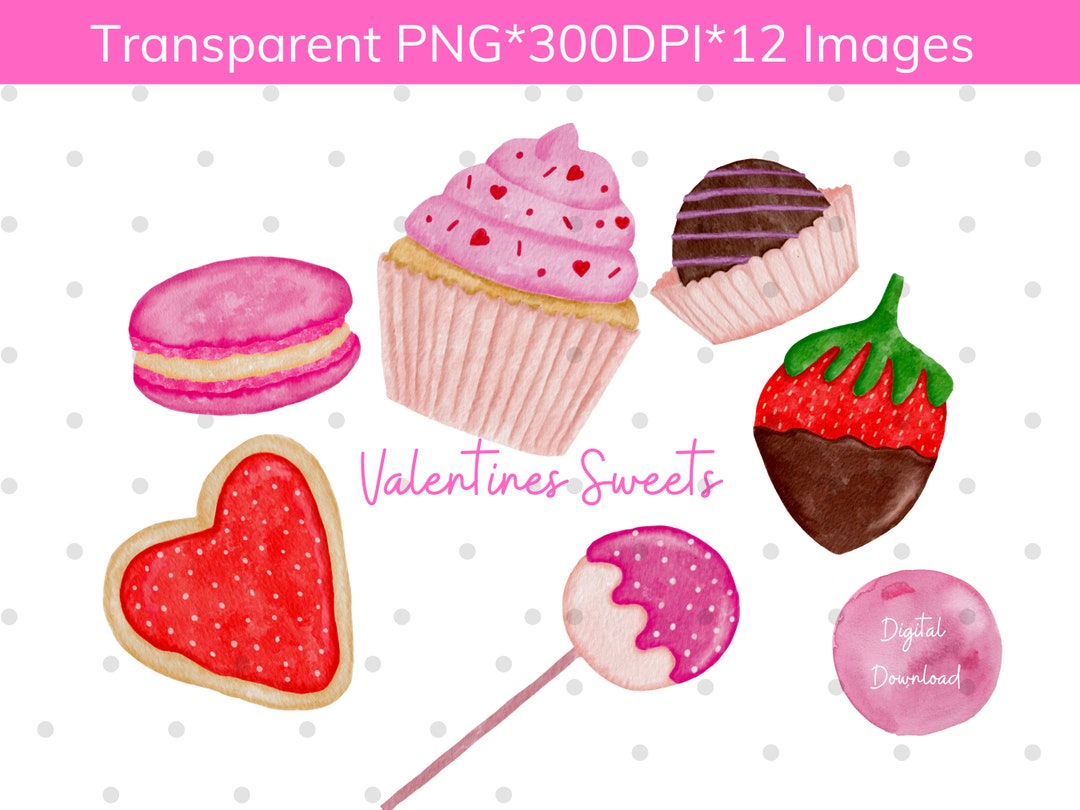 Valentines Sweets Clipart, Watercolor Clipart, Commercial Use, PNG ...