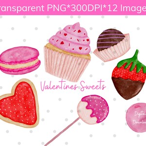 Valentines Sweets Clipart, Watercolor Clipart, Commercial Use, PNG ...