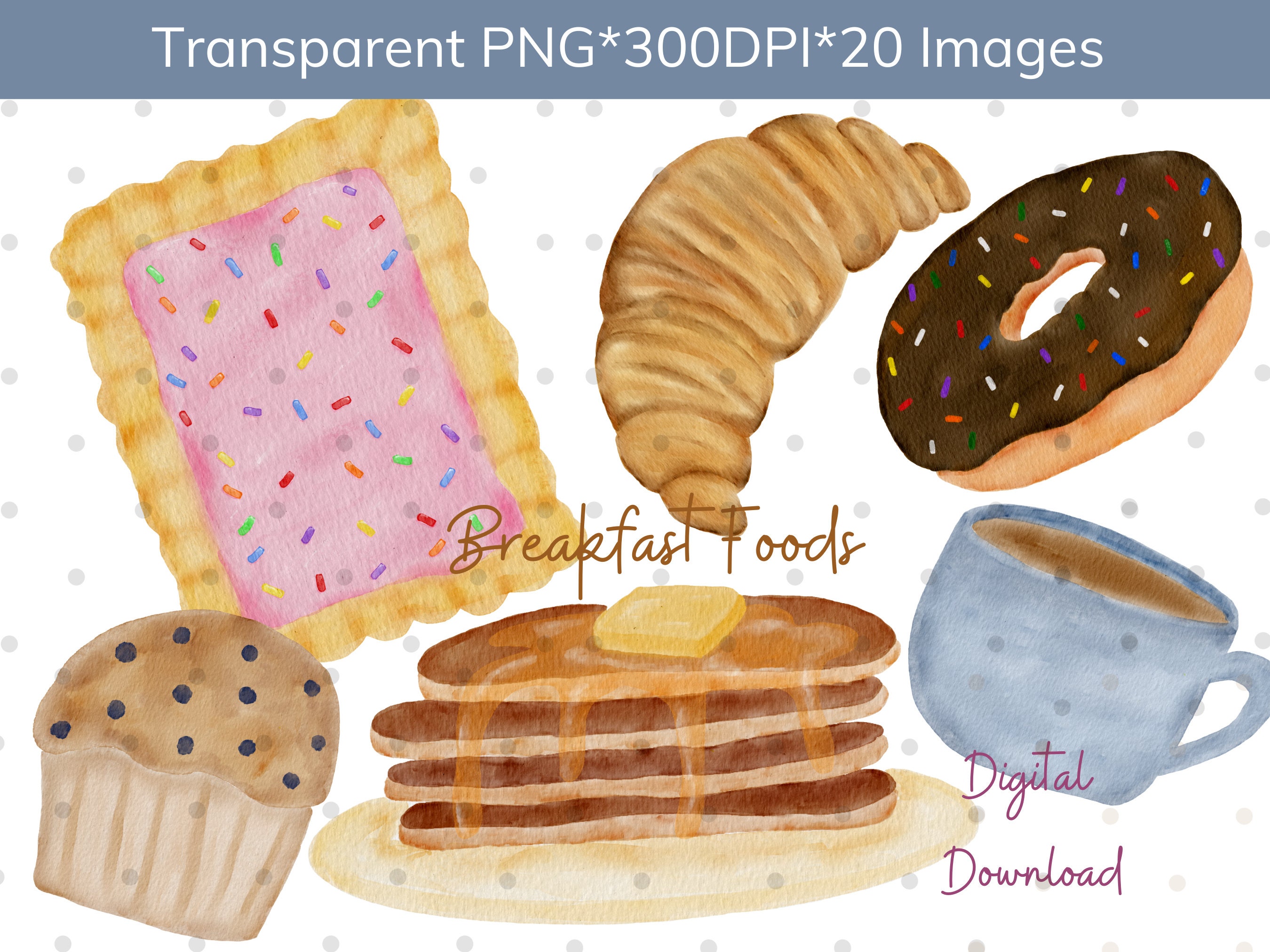 Breakfast Food Watercolor Clipart, Commercial Use, Personal Use, PNG ...