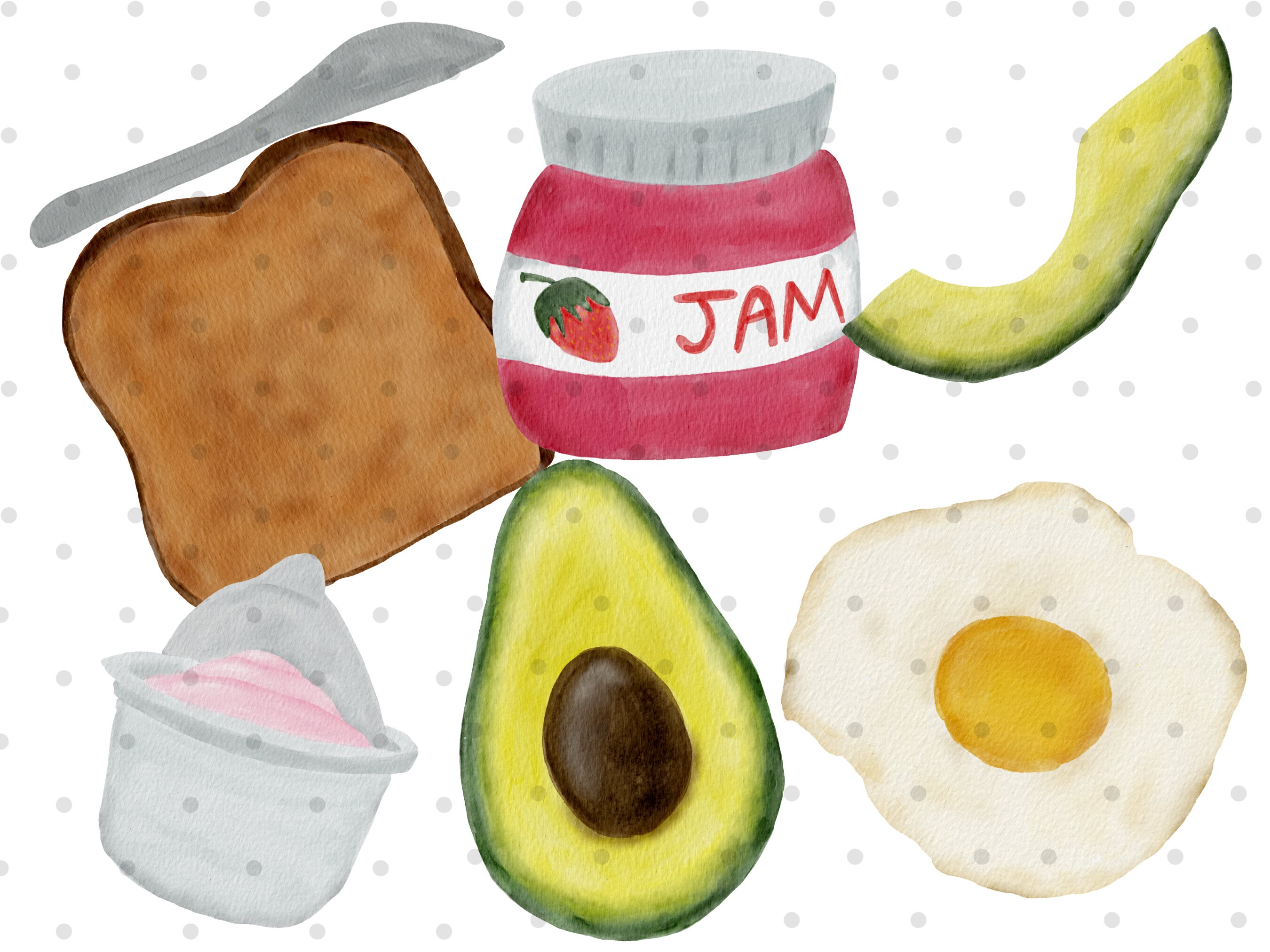 Breakfast Food Watercolor Clipart, Commercial Use, Personal Use, PNG ...