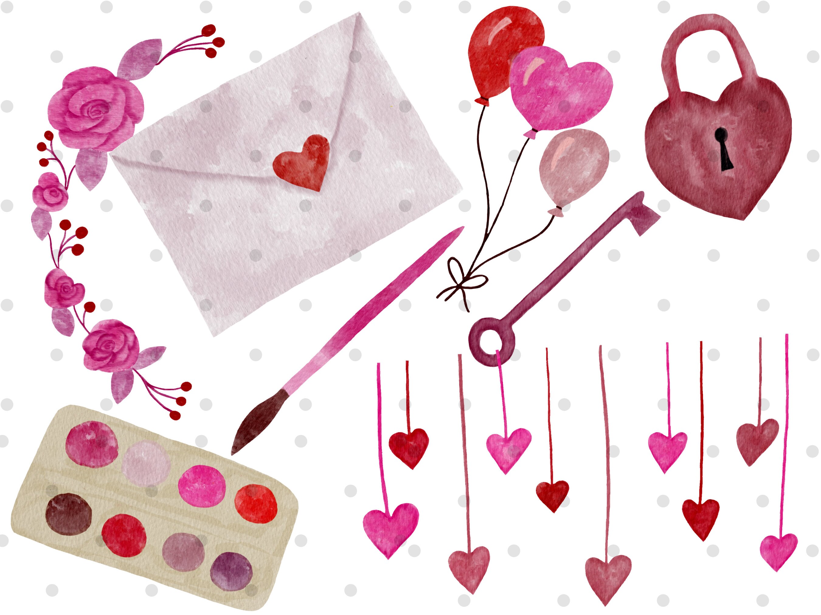 Valentines Watercolor Clipart, Whimsical Style, Kids Valentines Cards ...
