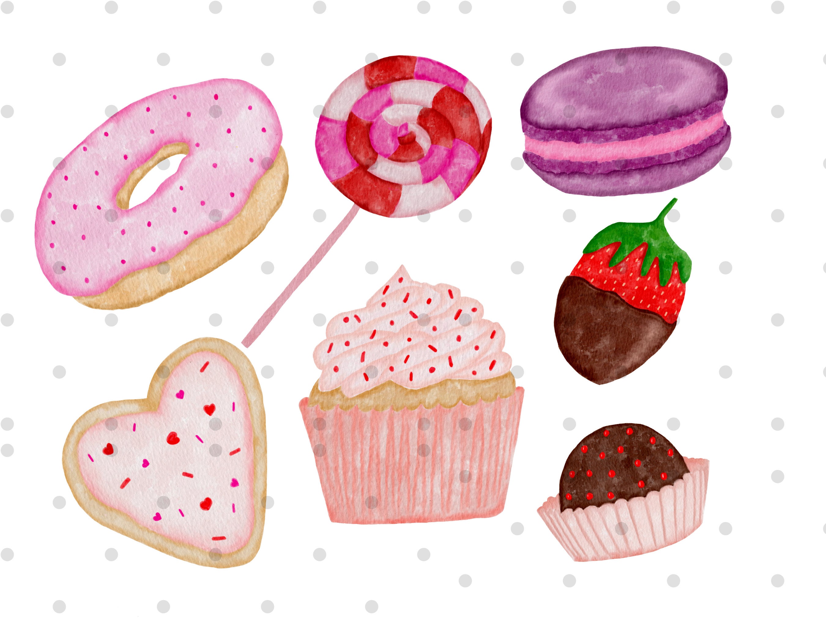Valentines Sweets Clipart, Watercolor Clipart, Commercial Use, PNG ...