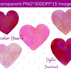 Valentines Heart Watercolor Clipart, Kids Valentines Cards DIY ...