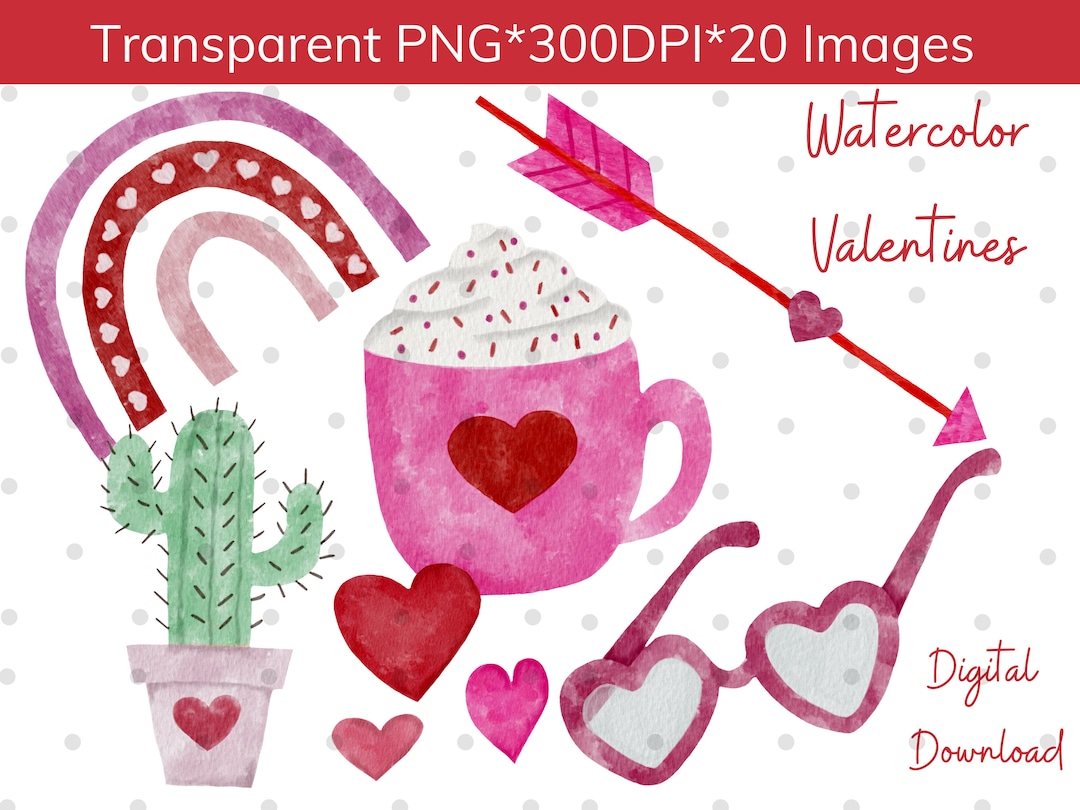 Valentines Watercolor Clipart, Whimsical Style, Kids Valentines Cards ...
