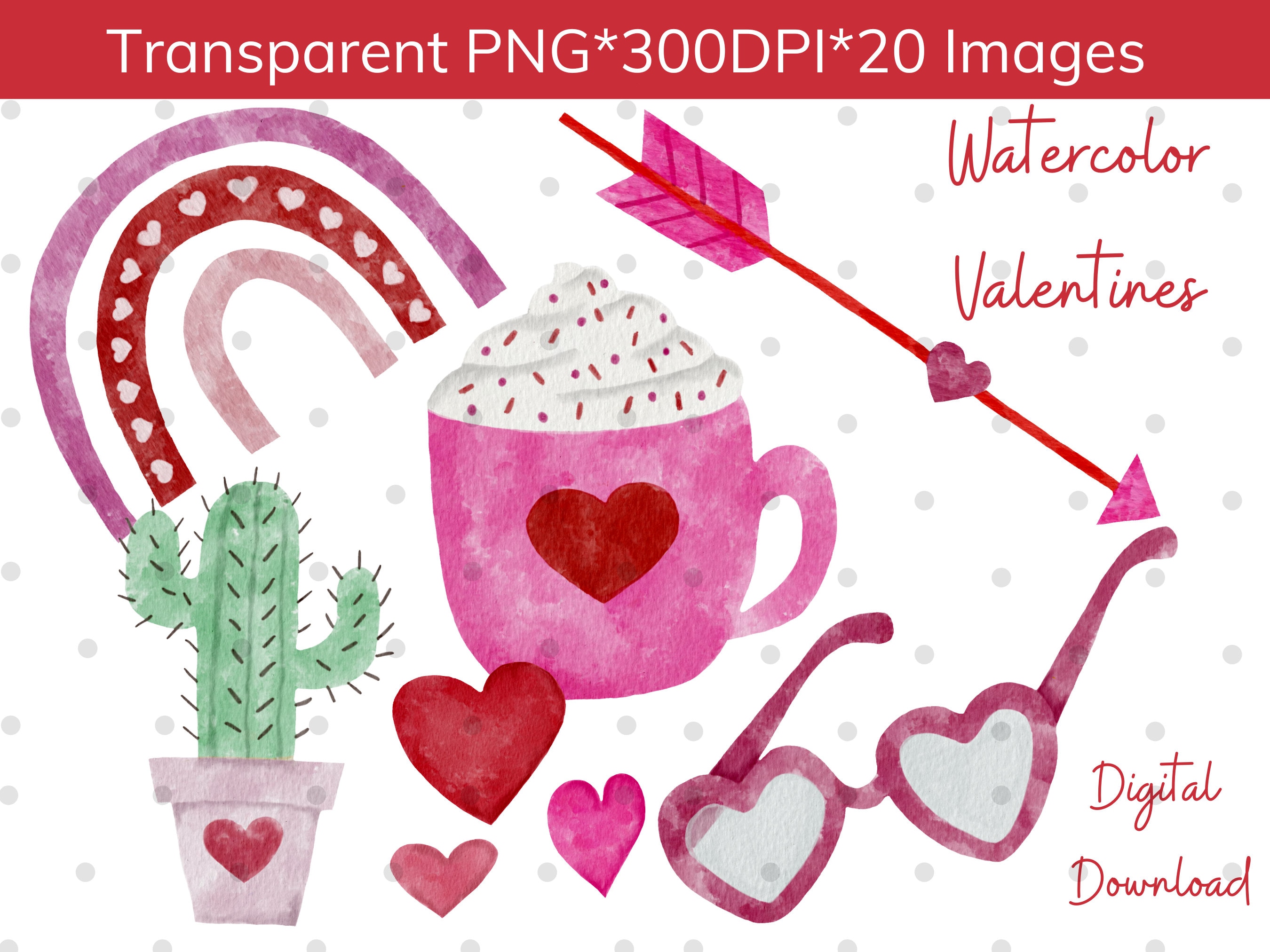 Valentines Watercolor Clipart, Whimsical Style, Kids Valentines Cards ...