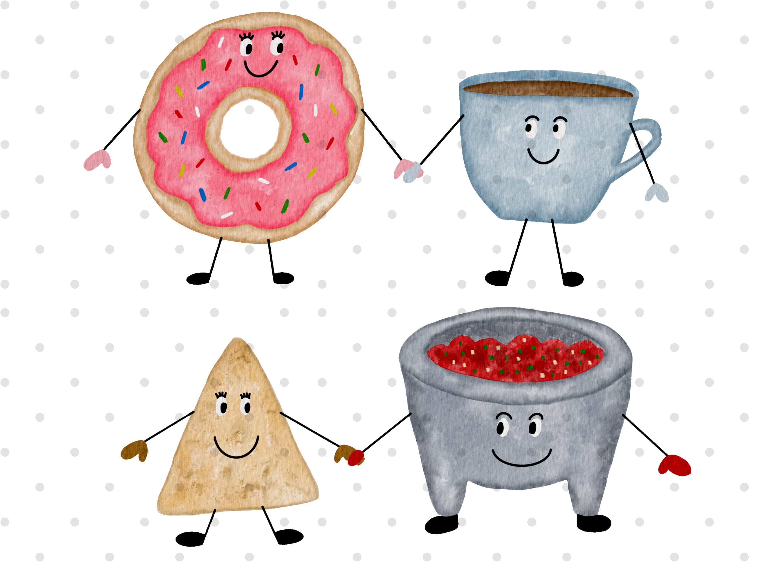 Food Pairs Couples Watercolor Clipart, Kids Valentines Cards DIY ...