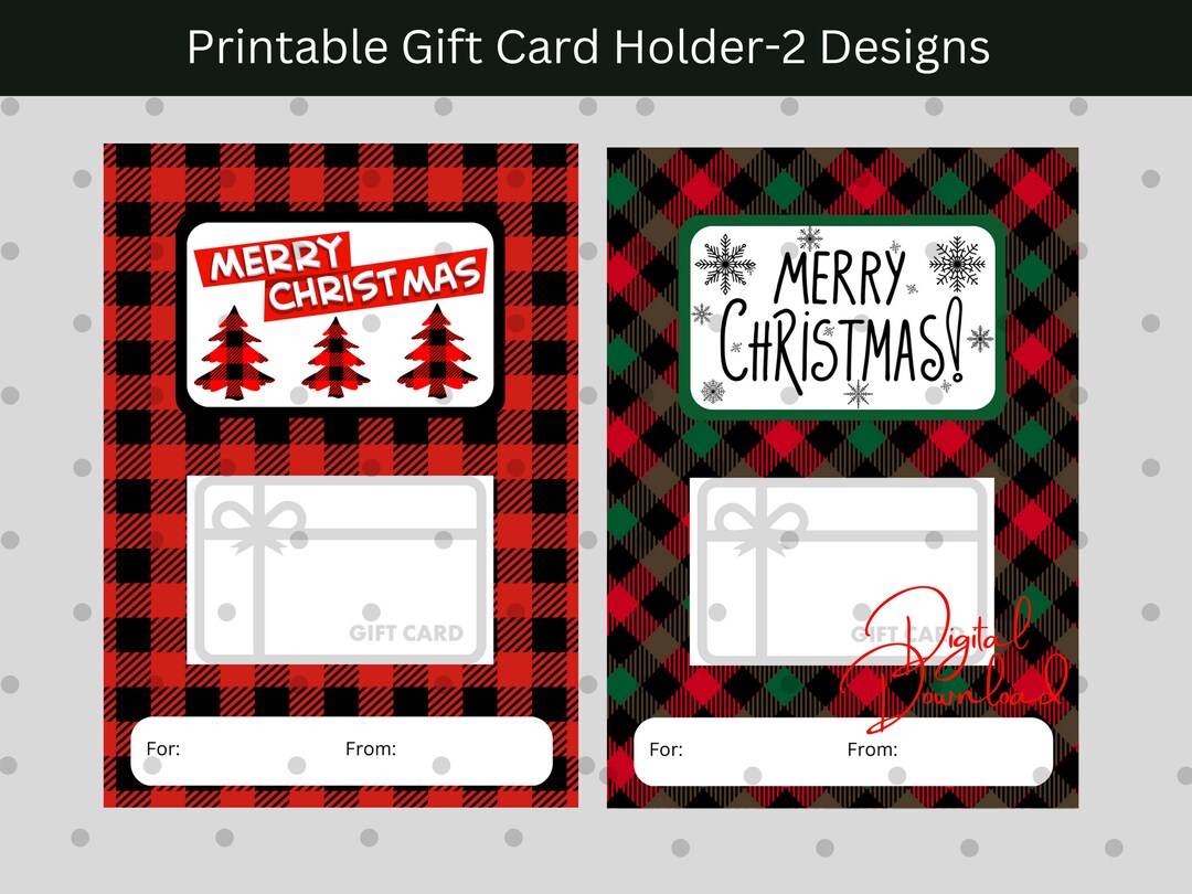 Christmas Holiday Printable Gift Card Holder, 5x7 Plaid Red Black Gift ...