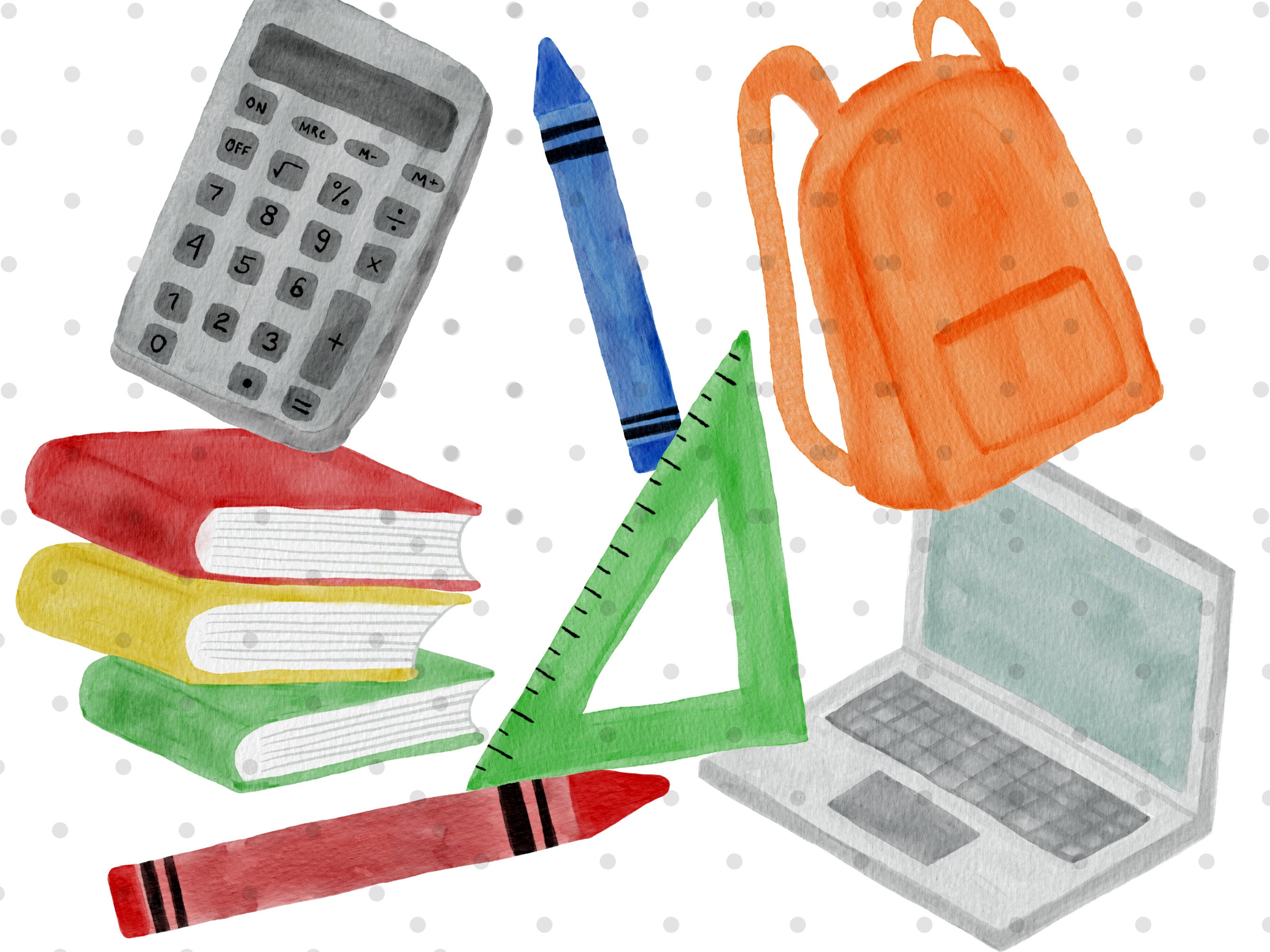 Back to School Watercolor Clipart, Kids School Supplies, DIY ...