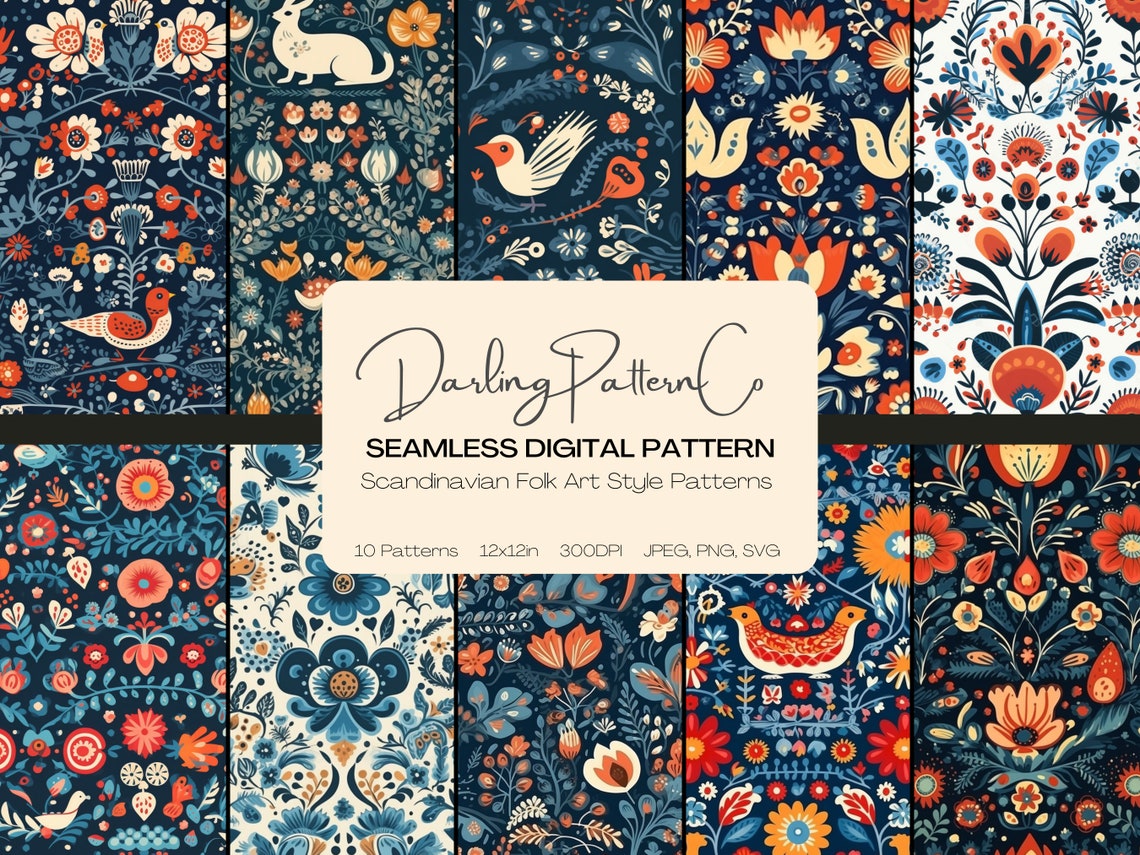 Scandinavian Folk Art Style Patterns Folk Art Pattern Scandi - Etsy