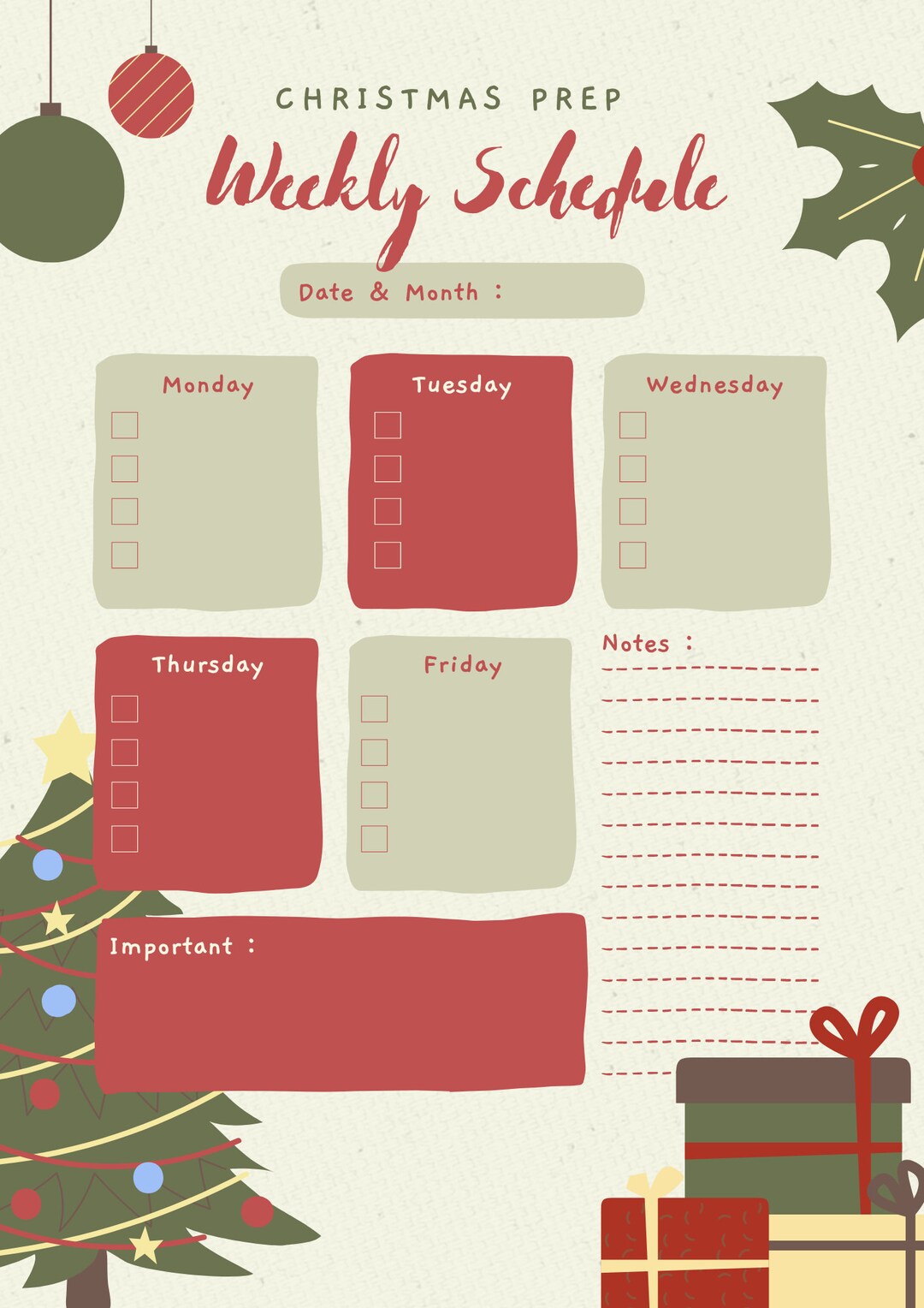 Christmas Prep Weekly Schedule - Etsy