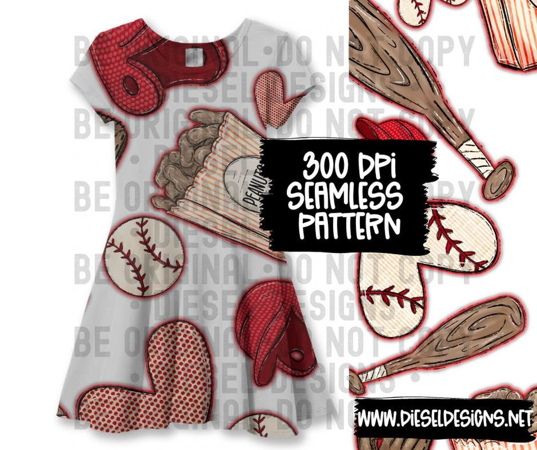 Baseball Red Outline Seamless | 300 DPI | Seamless 12"x12" | 2 Sizes ...