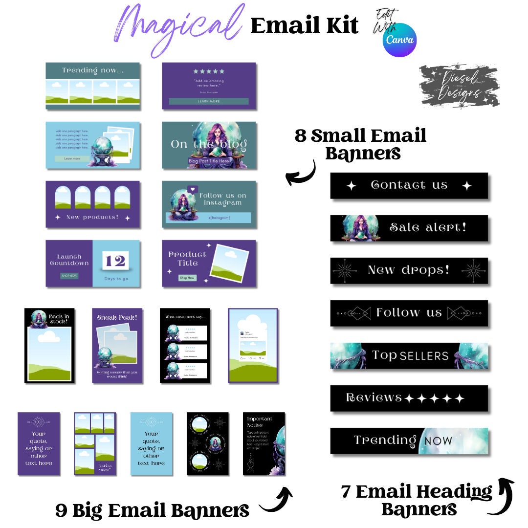 Magical Email Templates: Banner Kit, Editable in Canva - Etsy