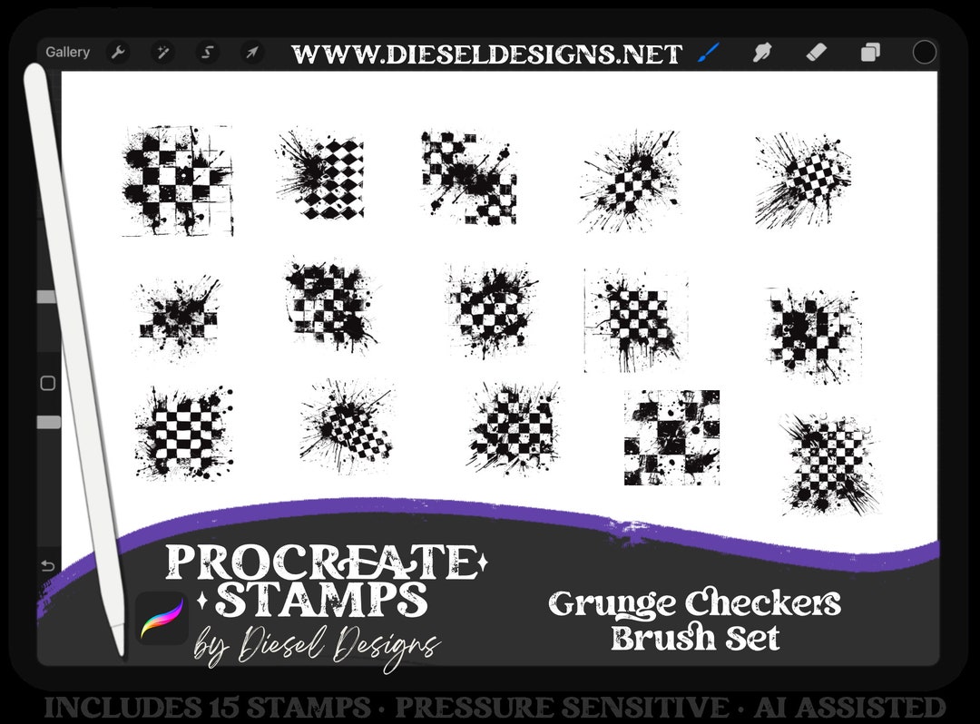 Grunge Checkers Brush Set | PROCREATE BRUSHES/STAMPS | Digital File ...