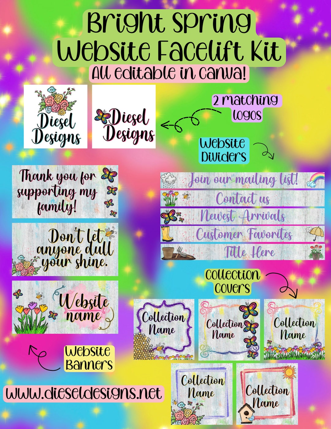 Bright Spring Website Kits Editable Graphics Included - Etsy