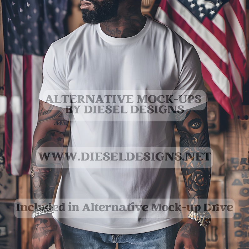 White T-shirt Mockup Adult Male Alternative Model With Tattoos 2 300 ...