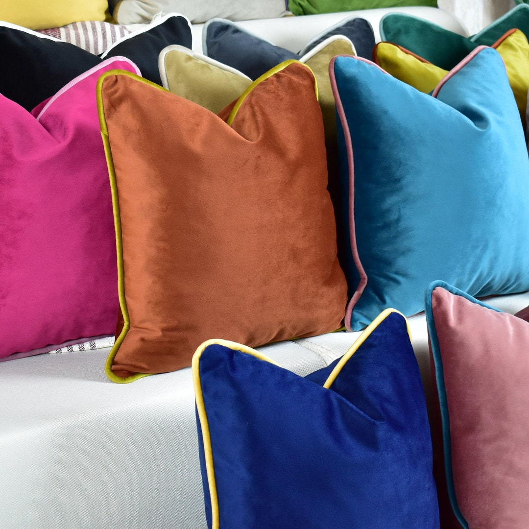 Rust Velvet Pillow Cover With Piping: Washable Designer Cushion - Etsy