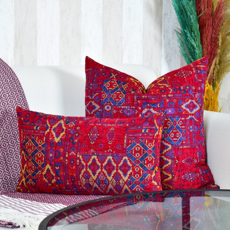 Red Turkish Kilim Pillow Cover: Boho Farmhouse Decor - Etsy