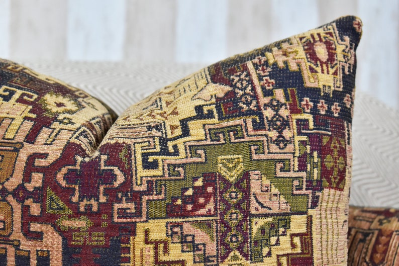 Geometric Turkish Kilim Lumbar Pillow Cover, Bohemian Chenille Cushion ...