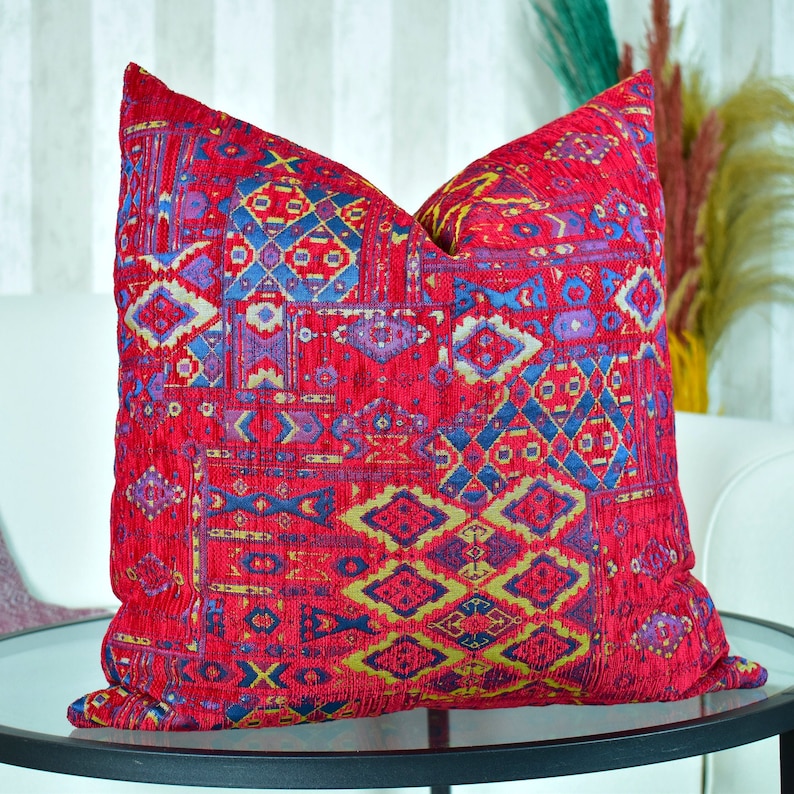 Red Turkish Kilim Pillow Cover: Boho Farmhouse Decor - Etsy