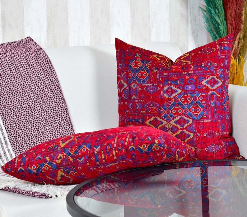 Red Turkish Kilim Pillow Cover: Boho Farmhouse Decor - Etsy