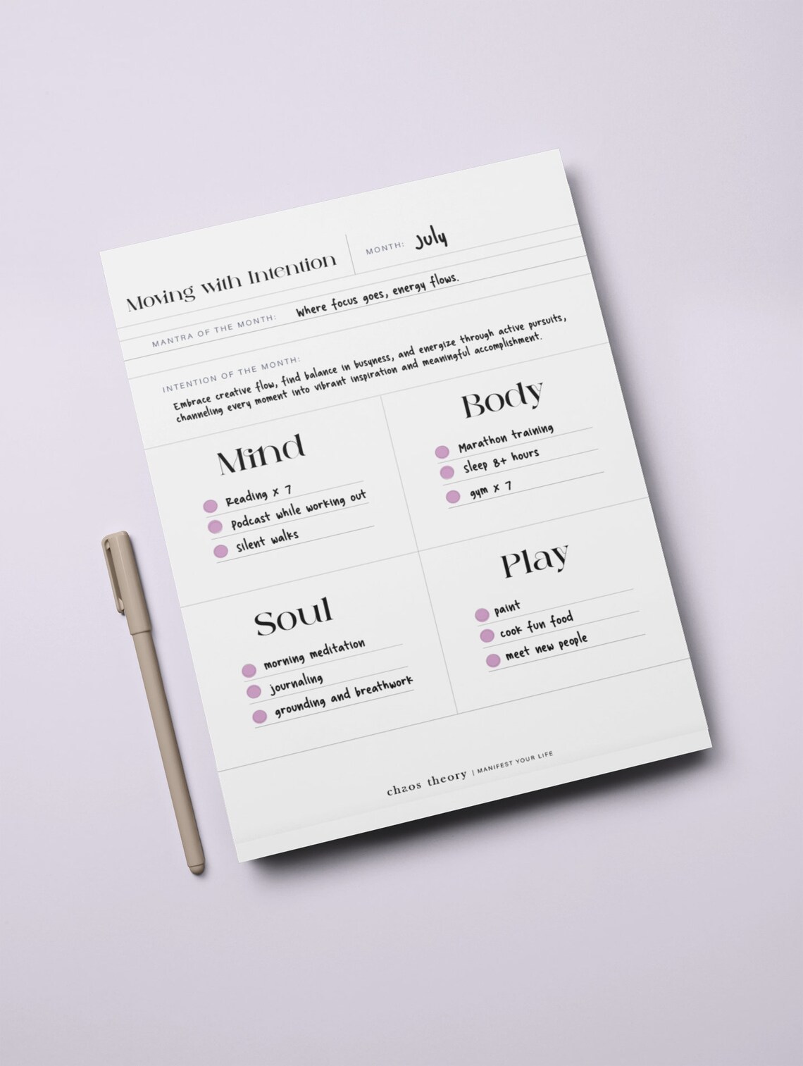 Monthly Intention Worksheet - Reconnect With Your Intentions, Anything ...