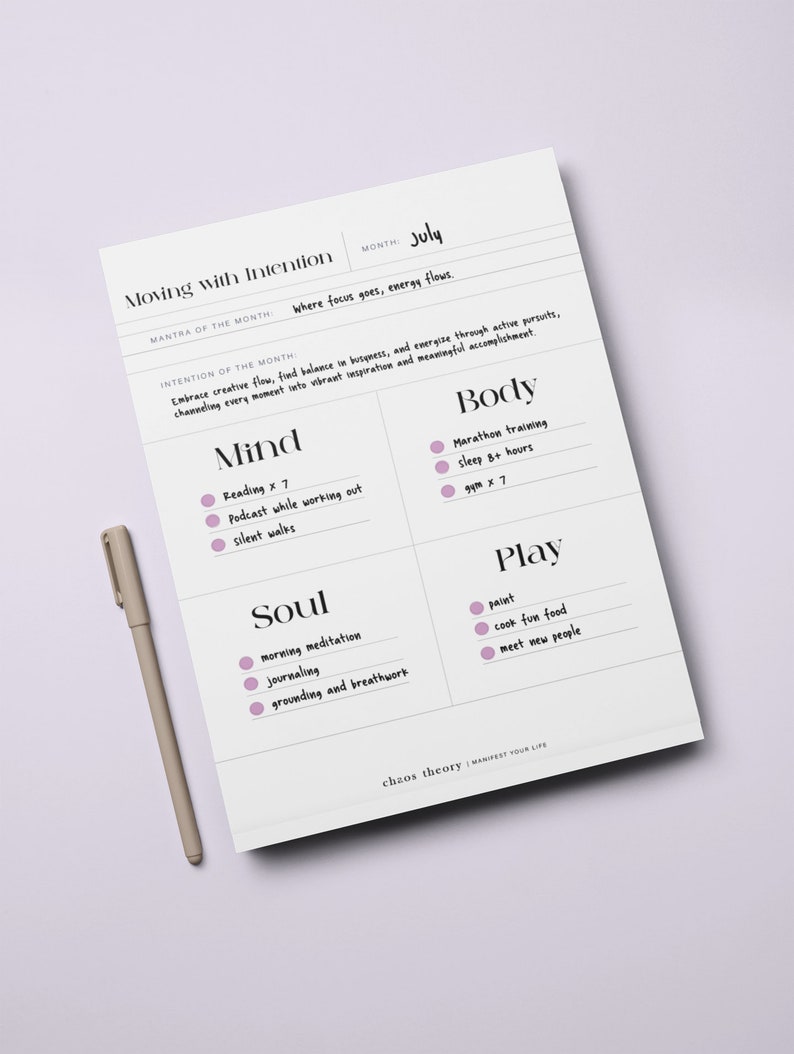 Monthly Intention Worksheet - Reconnect With Your Intentions, Anything ...